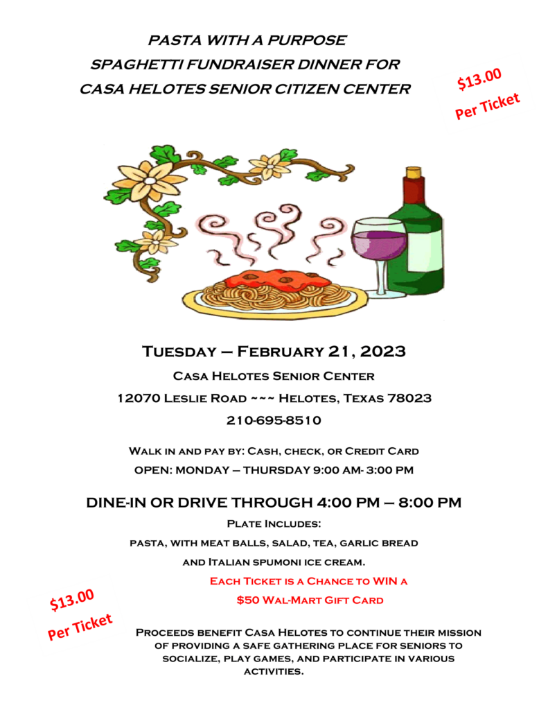 Pasta With a Purpose Spaghetti Fundraiser Dinner for Casa Helotes ...